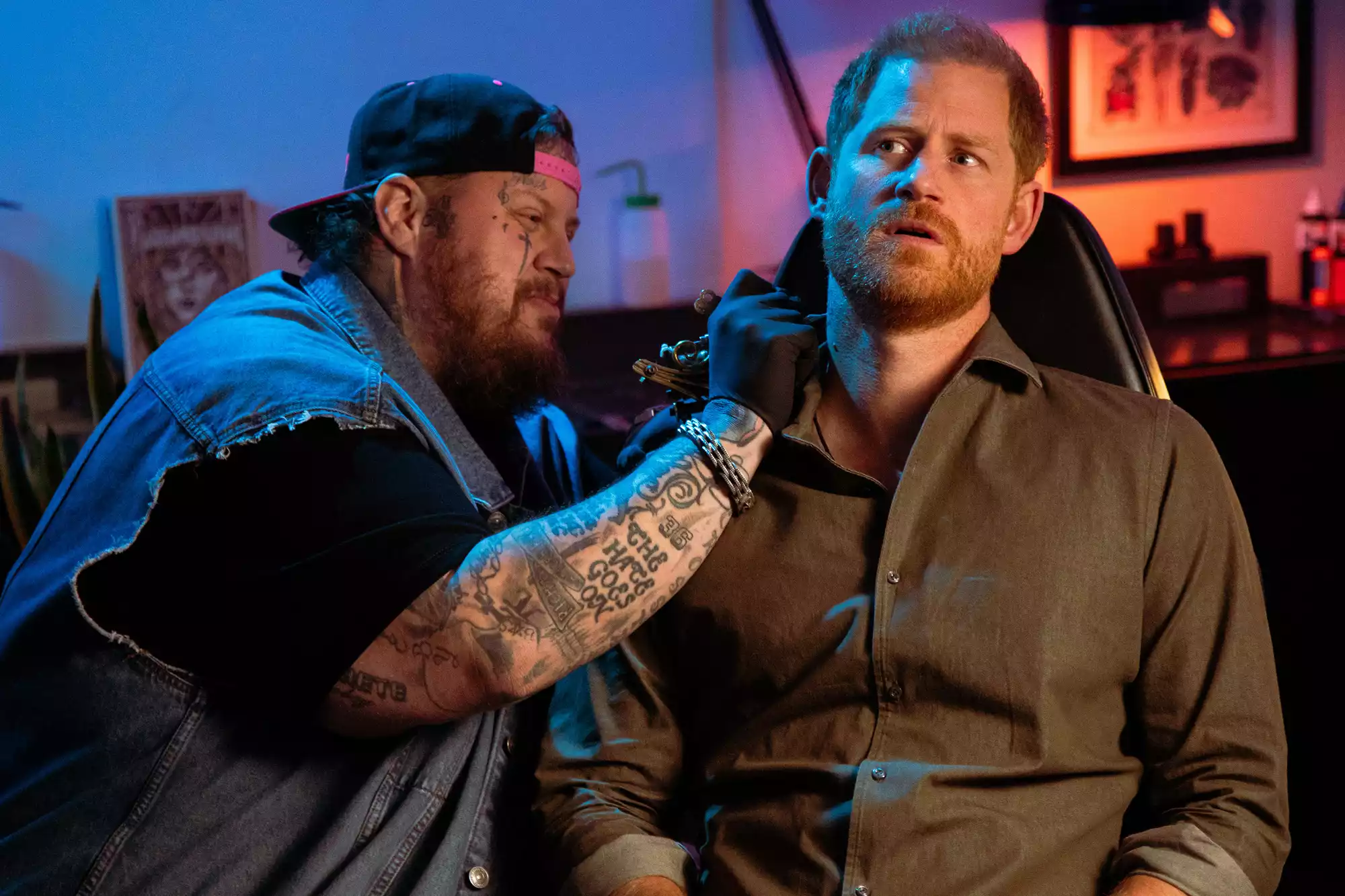 Prince Harry Surprises Fans with Neck Tattoo from Jelly Roll in ...